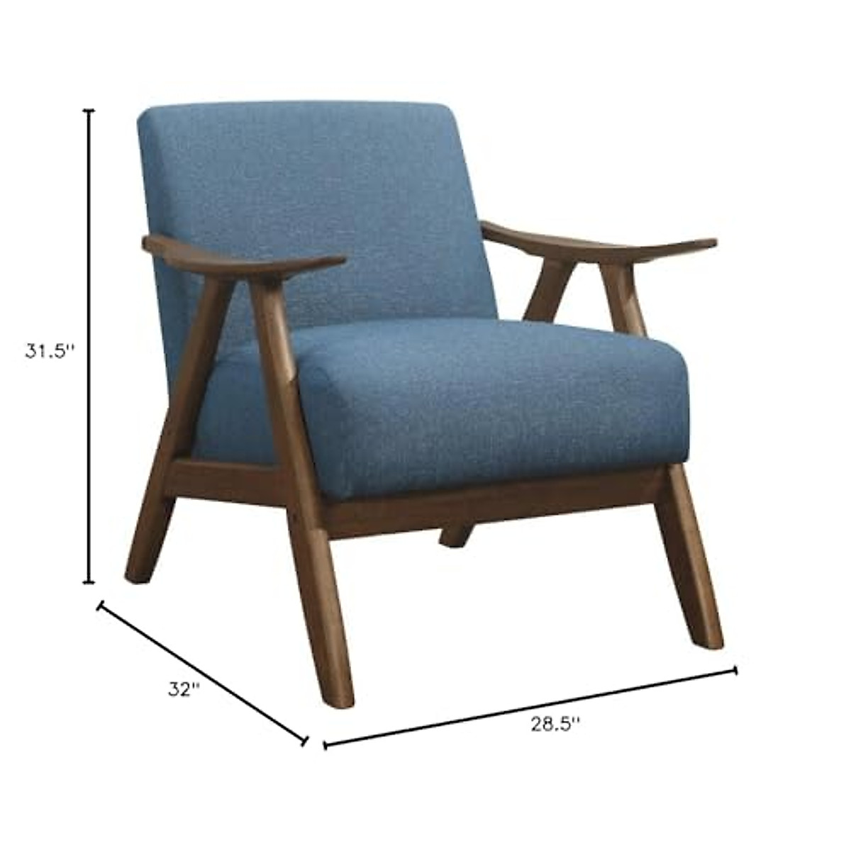 Lexicon Mid Century Modern Accent Chair with Solid Wood Frame in Walnut Finish, Upholstered Living Room Lounge Arm Chair, Thick and Comfy Innerspring Seat Cushion, Linen-Look Fabric, Blue