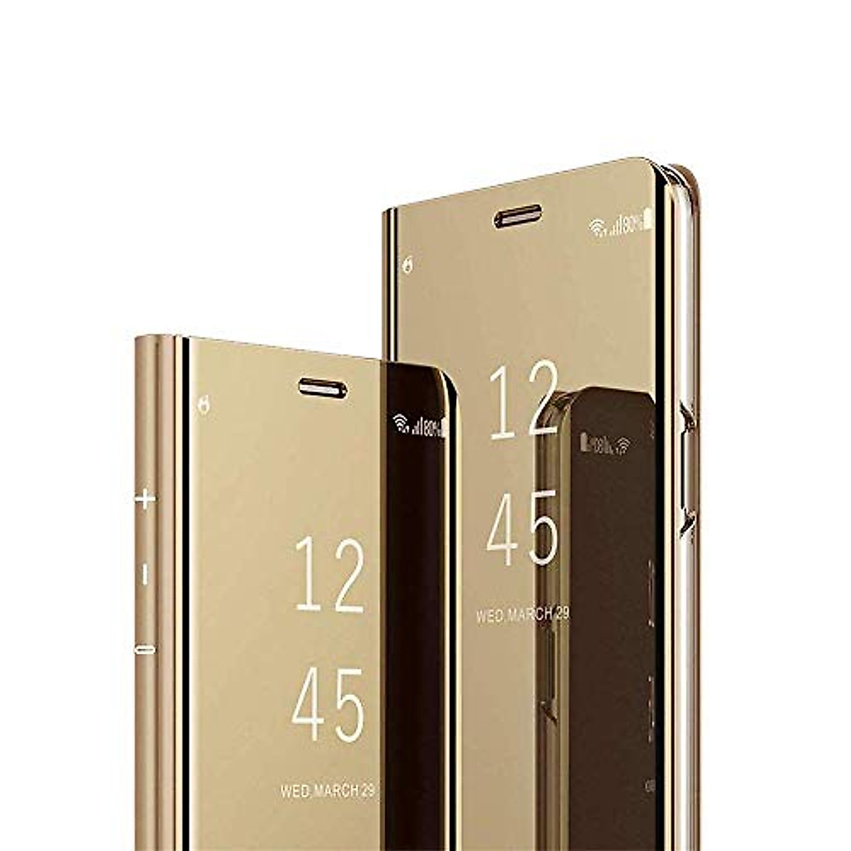 LEECOCO Redmi Note 8 Case Slim Luxury Clear View Window Electroplate Plating Mirror Flip Ultra Slim Thin Full Body Kickstand Bookstyle Protective Cover for Xiaomi Redmi Note 8 Mirror PU Gold