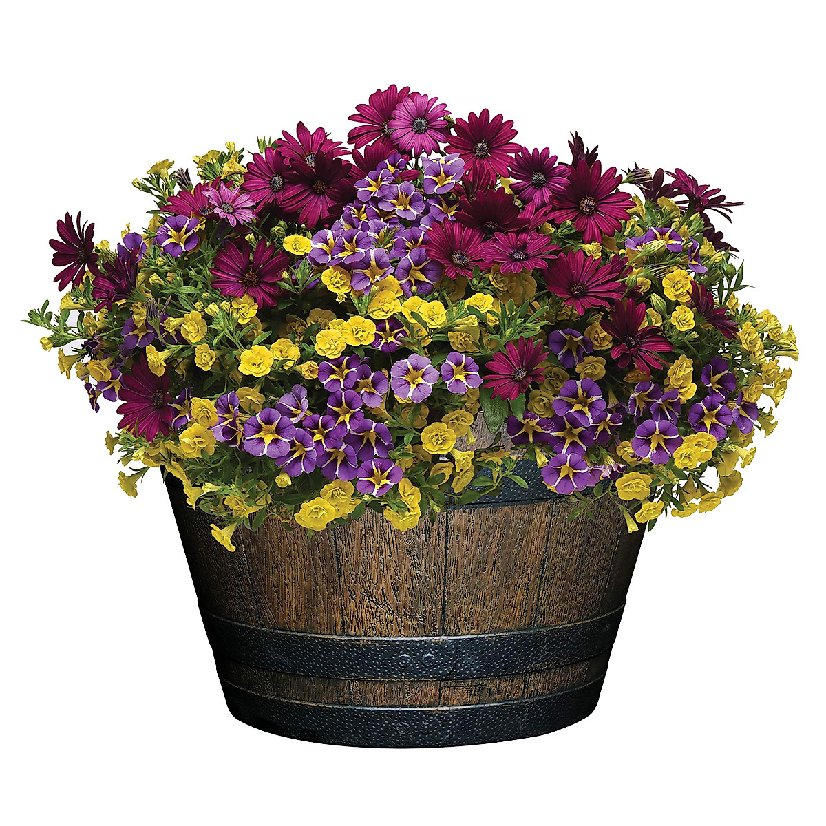 Classic Home and Garden Whiskey Plastic Resin Flower Pot Barrel Planter, Walnut Brown, 20.5" (Pack of 3)