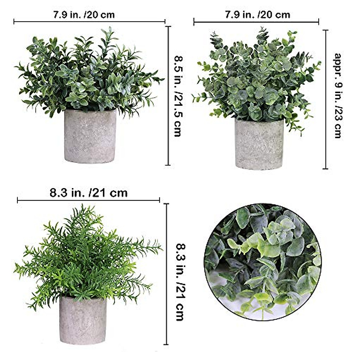 Winlyn Mini Potted Plants Artificial Eucalyptus Boxwood Rosemary Greenery in Pots Faux Potted Herbs Small Houseplants 8.3"-9" Tall for Indoor Greenery Tabletop Décor Centerpiece 3 Pack