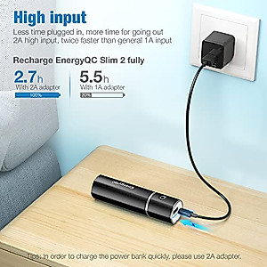 EnergyQC Slim 2 Portable Charger,Ultra-Compact 5000mAh Power Bank External Battery Compatible with iPhone,Samsung Galaxy,Airpods and More-Black