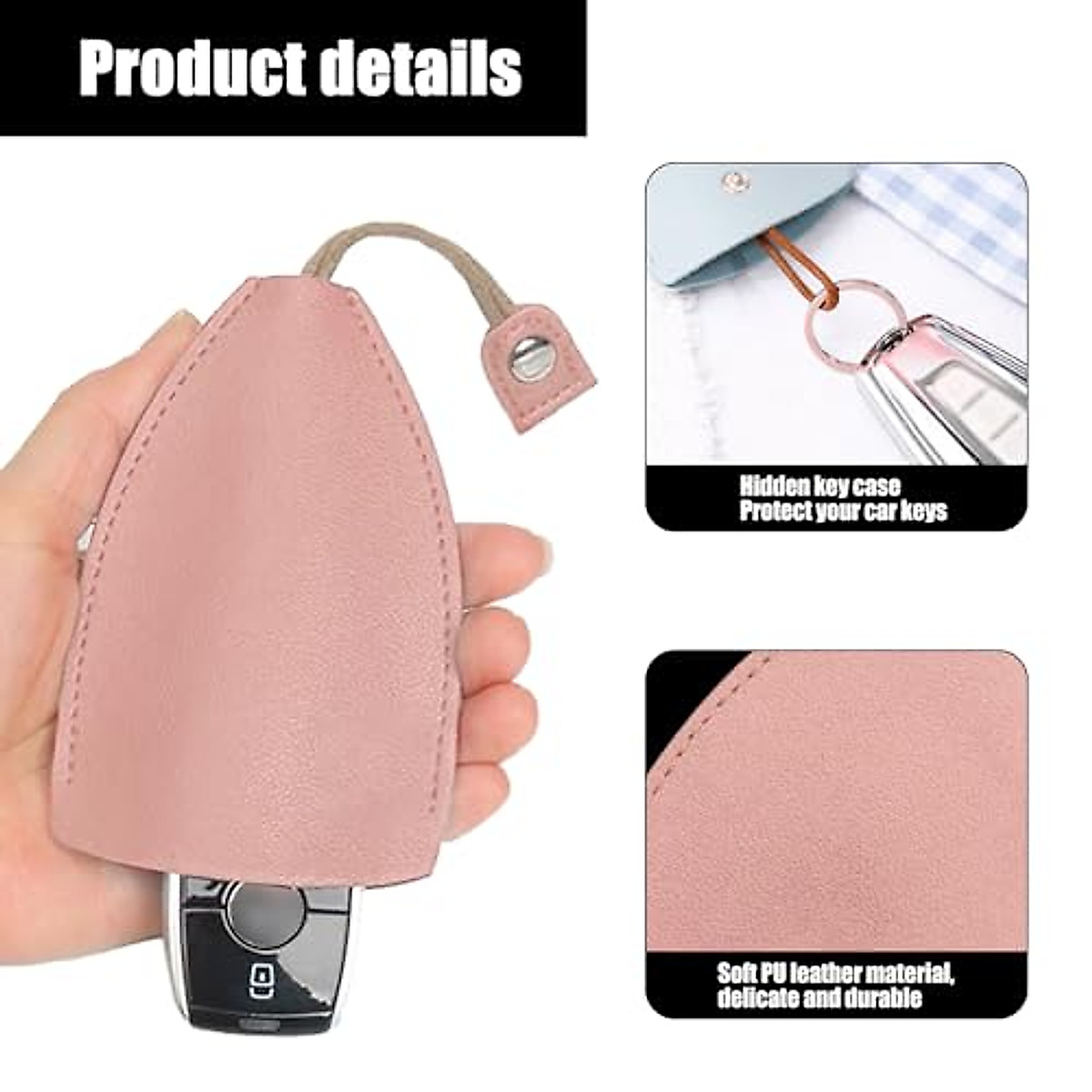 Hawyet 2 Pack Car Key Protection Case, PU Leather Pull-out Remote Control Storage Bag, Universal for Most Car Models (Pink)