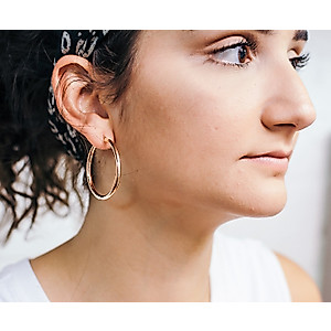 Large 14K Rose Gold Tube Hoop Earrings with Click-Down Clasp, 1.6 In (40mm) (3mm Tube)