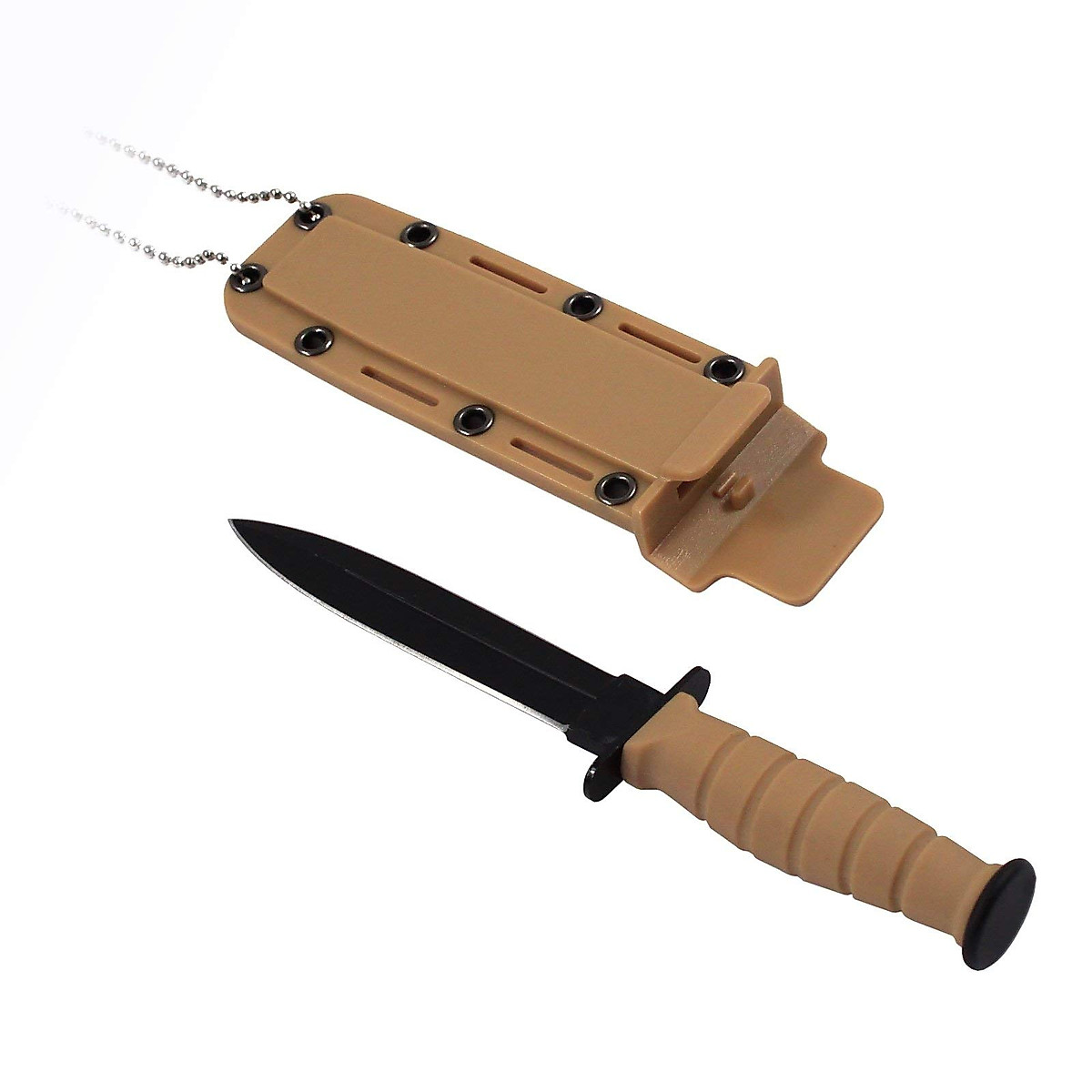 ASR Tactical Serrated Fixed Blade Outdoor Camping Wearable Neck Knife With Sheath, 6", Tan