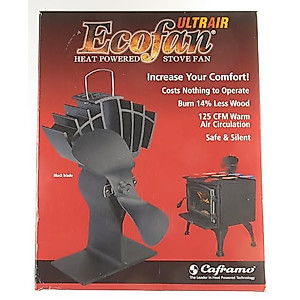 Ecofan® UltrAir, Classic Styled, Heat Powered Wood Stove Fan, 125 CFM, 810CAXBX, Mid-Sized, 7.9" Blade, Black