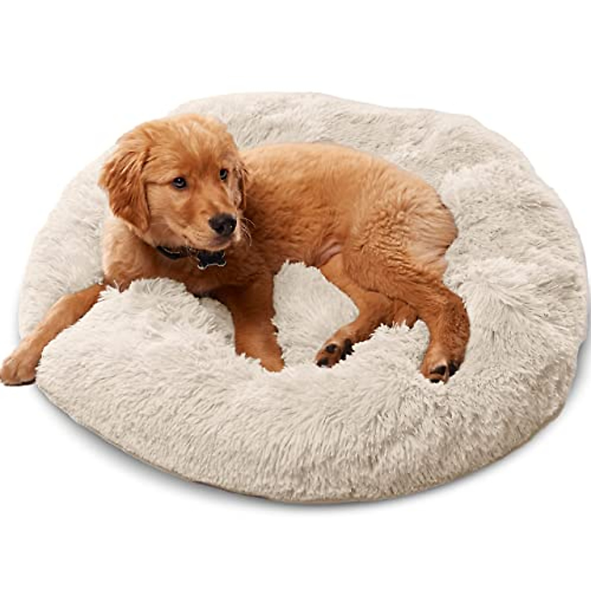 Active Pets Plush Calming Dog Bed, Donut Dog Bed for Small Dogs, Medium & Large, Anti Anxiety Dog Bed, Soft Fuzzy Calming Bed for Dogs & Cats, Comfy Cat Bed, Marshmallow Cuddler Nest Calming Pet Bed