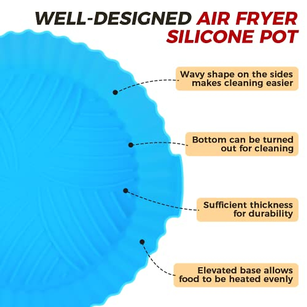 3Pcs Air Fryer Silicone Liners 8inch Air Fryer Silicone Pot Reusable Food Grade Silicone Air Fryer Baking Tray Basket Accessories Replacement of Flammable Disposable Parchment Paper Fit 3-7QT Airfryer