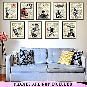 Banksy Wall Art Set - Motivational Graffiti Street Art Positive Inspirational Quotes Encouraging Poster for Living Room Teens Bedroom Home Office Decor - Unframed 8 x 10 Dictionary Prints