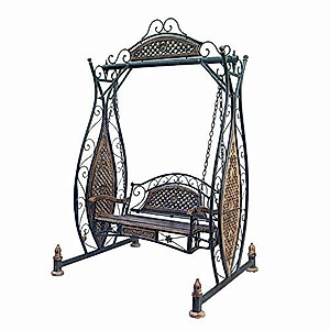 S K Modern Art Standard Size Wooden & Wrought Iron Fold-able Garden Swing,Jhula, Cradle