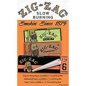 ZIG-ZAG Rolling Papers - Organic Vegan Hemp Rolling Papers - King Size Slim 110mm - Slow and Even Burn - Choose Your Size: 6 or 24 Packs - Unbleached, Additive-Free Papers (6 Packs)