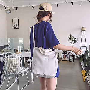 Belsmi Shoulder Bag Canvas Totes Bag Shopping Cotton Crossbody Travel Weekend Handbag Work Bag (Large, Grey)