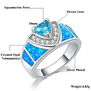 CiNily Blue Fire Opal Aquamarine Silver Filled Zircon Women Jewelry Gemstone Ring Size 5-12 (12)