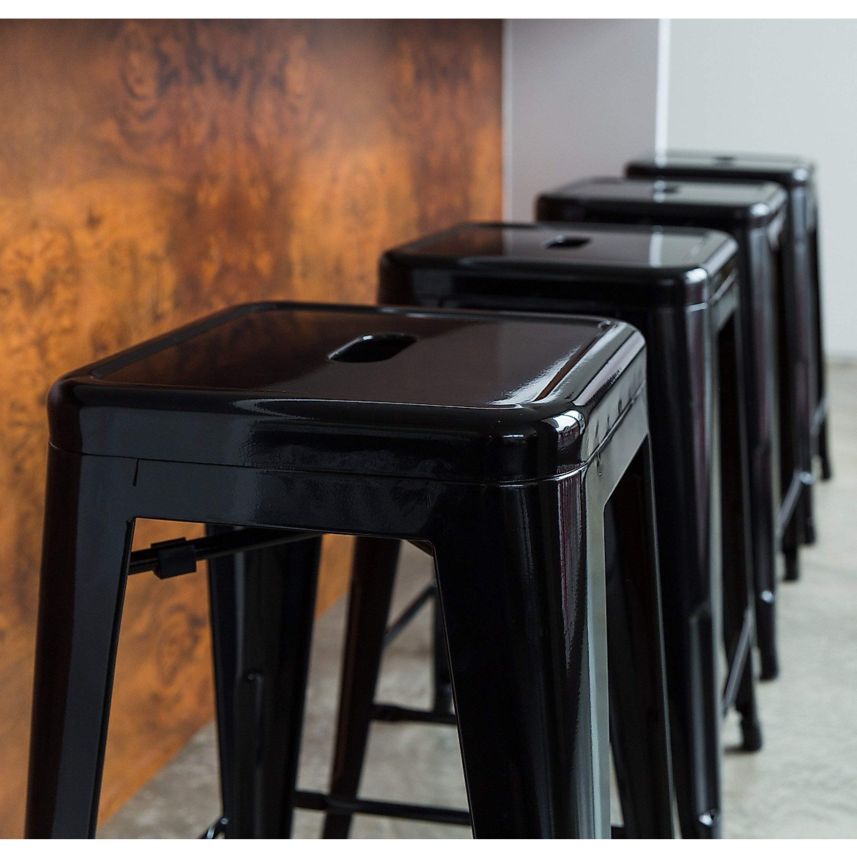 UrbanMod 24 Inches Metal Barstool Set of 4 – Counter Height Backless Bar Stool for Kitchen Island, Breakfast, Outdoors, Pub, Restaurant, Home, Patio – Stackable Heavy Duty Modern & Industrial (Black)