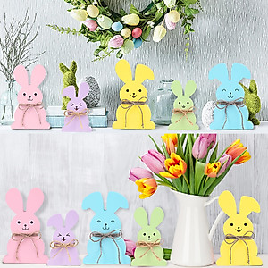 Inwnpio Easter Decorations for the Home - Easter Bunny Wooden Sign Table Decoration Centerpieces with Rope Tabletop Spring Decor 3PCS
