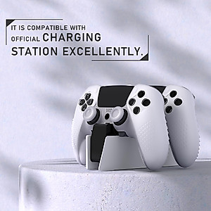 PlayVital 3D Studded Edition Anti-Slip Silicone Cover Case for ps5 Edge Controller, Soft Rubber Protector Skin for ps5 Edge Wireless Controller with 6 Thumb Grip Caps - Clear White