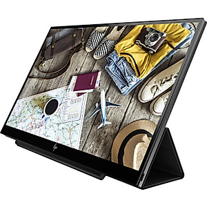 HP E14 FHD (1920 x 1080) Portable Travel Monitor Bundle with USB Type-C, Black Marble Bluetooth Folding Wireless Keyboard, and Black Pebble M355 Bluetooth Wireless Mouse