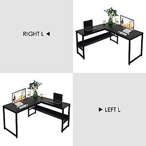 NSdirect L-Shaped Desk,Corner Computer Desk for Home Office Black Large L Desk for Gaming Big Table with Bookshelf,Space-Saving Workstation,Black