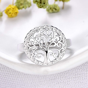 JO WISDOM Women Ring,925 Sterling Silver Family Tree of Life Yggdrasil Coin Ring,Jewlery for Women,Christmas Gifts
