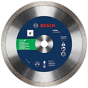 BOSCH DB866 8 In. Rapido Premium Continuous Rim Diamond Blade with 5/8 In. Arbor for Clean Cut Wet/Dry Cutting Applications in Porcelain, Ceramic, Granite
