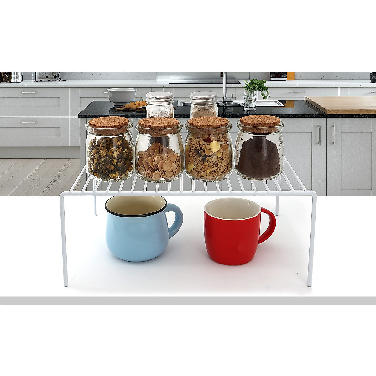 Redrubbit Medium (13 x 9. 4 Inch) Cabinet Storage Shelf Rack, Rustproof Kitchen Counter and Cabinet Shelf, Storage Rack Organizer for Kitchen, Fridge, Cabinet, Bathroom, Set of 4