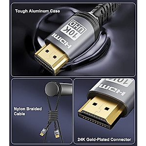 Sniokco 10K 8K HDMI 2.1 Cable 16FT, Certified 48Gbps Ultra High Speed HDMI® Cable 4K 240Hz 165Hz 120Hz 8K 60Hz eARC HDCP2.3 HDR10+ Compatible with PC TV Monitor Projector Ro-ku Sky-Q PS5 X-Box