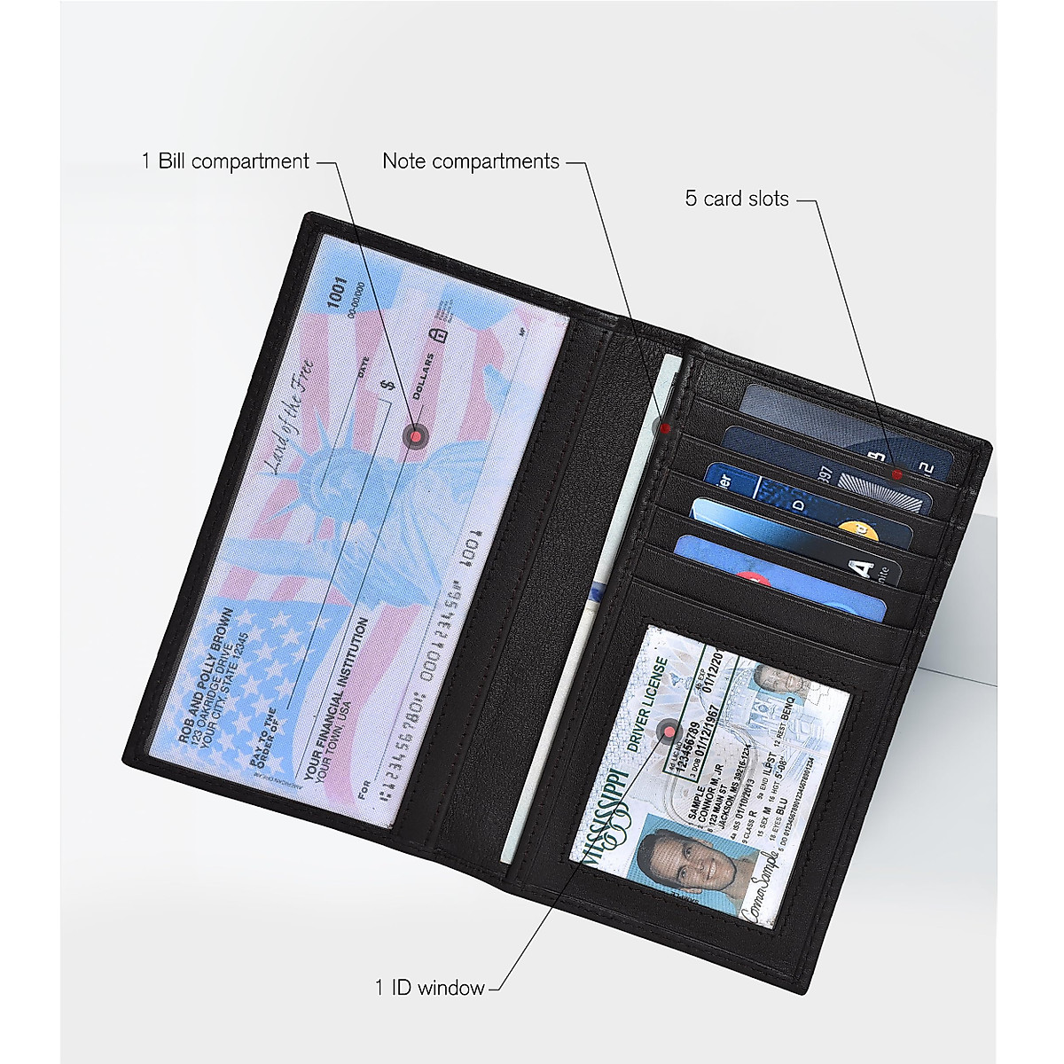 Leather Checkbook Cover for Men & Women - Duplicate Checks - RFID Blocking - Slim Wallet with 5 Card Holder Slots - Personal & Business Checks - Standard Register - Accessory Gifts for Him, Her