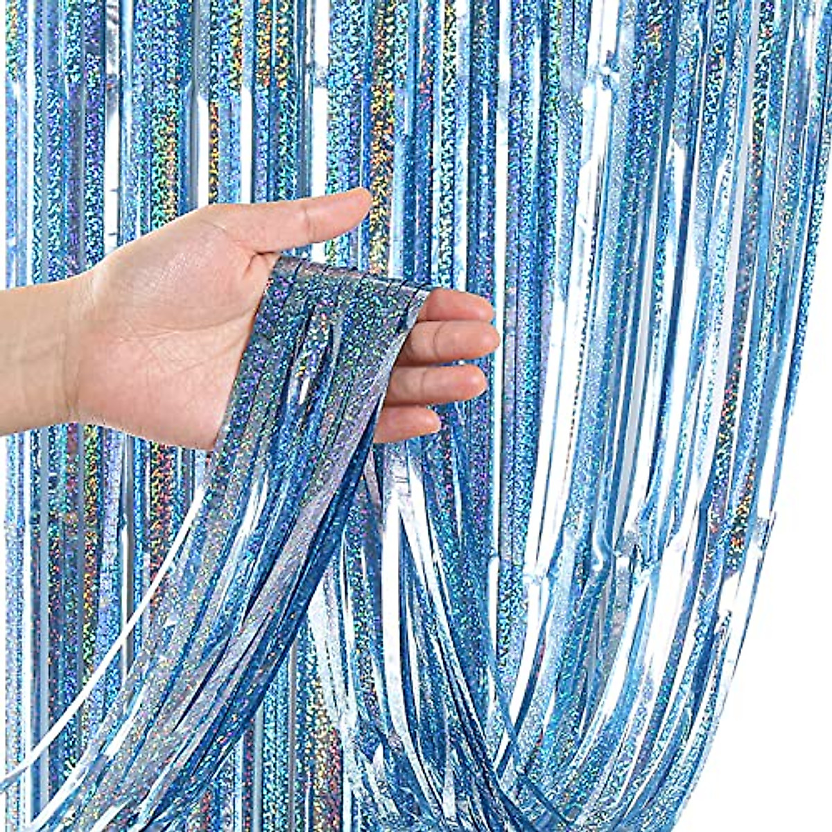 3 Pack Backdrop Curtains Party Decorations, Fringe Streamers Tinsel Backdrop Fringe Backdrop Party Backdrop Birthday Decorations, Party Décor Disco Party Decorations (3.3‘ x 6.6’, Blue)