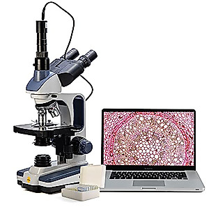 Swift SW 350T Compound Trinocular Microscope,40X-2500X Magnification,Two-Layer Mechanical Stage,with 5.0 mp Camera and Software Windows/Mac Compatible and 5 PCS Prepared Slides and 5 PCS Blank Slides