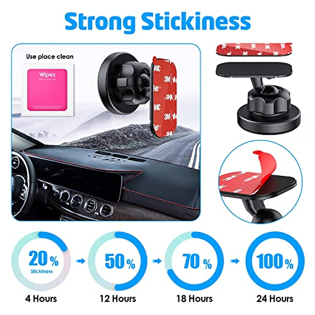 WixGear 3M [6 Pack] Sticky Adhesive Pads Replacement Mounting Tape, Dashboard Sticker Pads for Magnetic Phone Car Mount, Double Sided 3M Adhesive Pads, 6 3M with 2 Dry Wipes for Magnetic Car Mounts