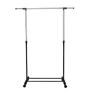 Altsuceser Clothes Drying Rack, Save Space Stainless-Steel Freestanding Shoes Clothes Laundry Drying Rack with Wheels, Adjustable Double Rod Flooring Clothes Rack Black
