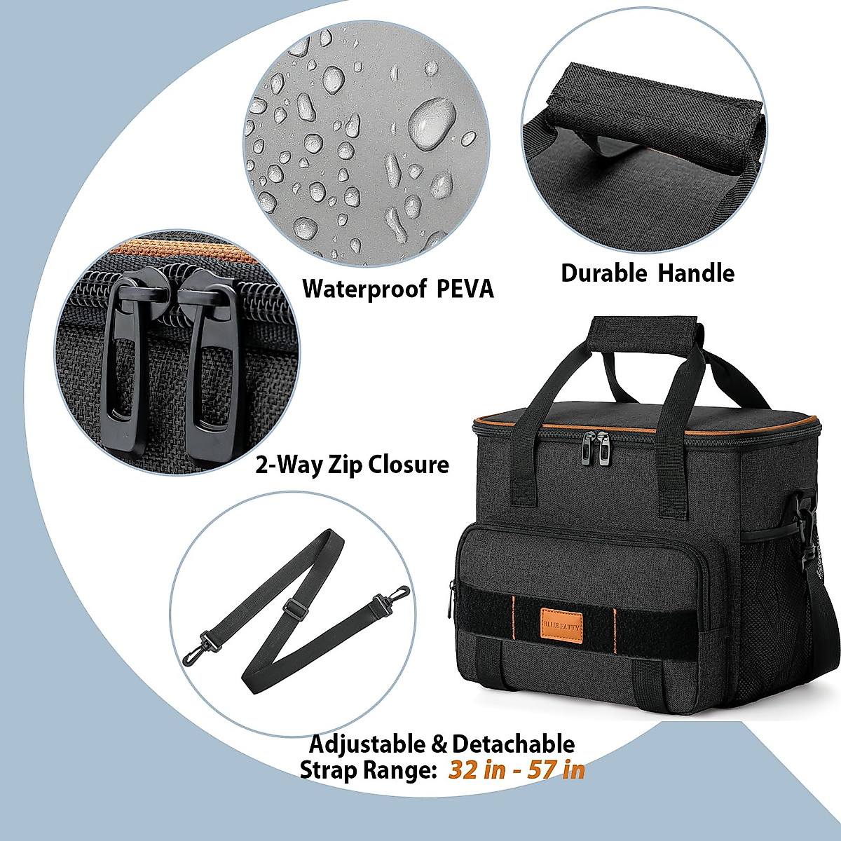 BLUEFATTY Small Cooler Bags 14L Soft Sided Cooler Leakproof Large Insulated Lunch Box Cooler Collapsible Beach Cooler Camping Cooler for Picnics, Road Trips, Kayaking and Grocery Shopping(Black)