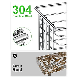 SMARTAKE 2-Pack Shower Caddy, Combined Bathroom Shelf with Soap Dish and Hooks for Hanging Razor Brush Sponge, Wall Mounted Rustproof Basket with Adhesive, No Drilling, 304 Stainless Steel, Silver