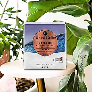 L. Chlorine Free Maxi Pads Extra Long Overnight Absorbency with Wings, Organic Cotton, Free of Chlorine Bleaching, Pesticides, Fragrances, or Dyes, 20 Count