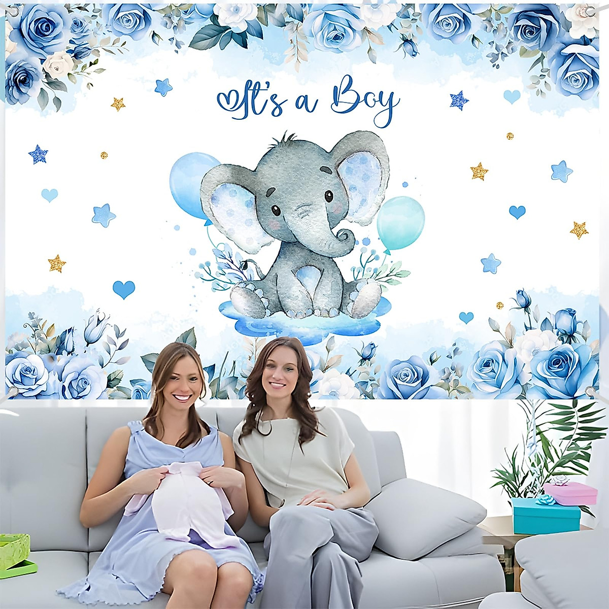 Boy Elephant Baby Shower Decorations Boxes - Baby Blue Balloon Garland Kit,Baby Shower Boxes,It's a Boy Backdrop Tablecloth for Elephant Theme Party Supplies,Baby Shower Wedding Birthday Party