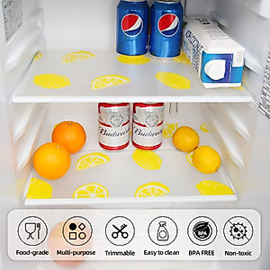 12 Pcs Refrigerator Liners, 17.7"x11.8" Washable Fridge Liner for Drawer/Cabinet Shelf Liner, Non-Slip EVA Multi-Use Shelf & Refrigerator Mats - BPA Free (Lemon)