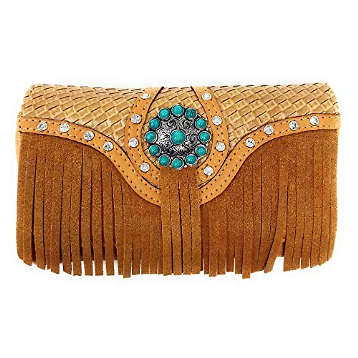 Western Cowgirl Concealed Carry Fringe Concho Agate Handbag Hobo Shoulder Handbag With Matching Wallet In Tan