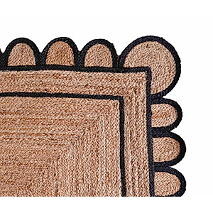 Shiv Shakti Exports Scallop Pattern Jute Bohemian Area Rug Black Scalloped Jute Area Runner Rug Black Woven Rug (Black, 4'x6' Ft / 120x180 Cm)