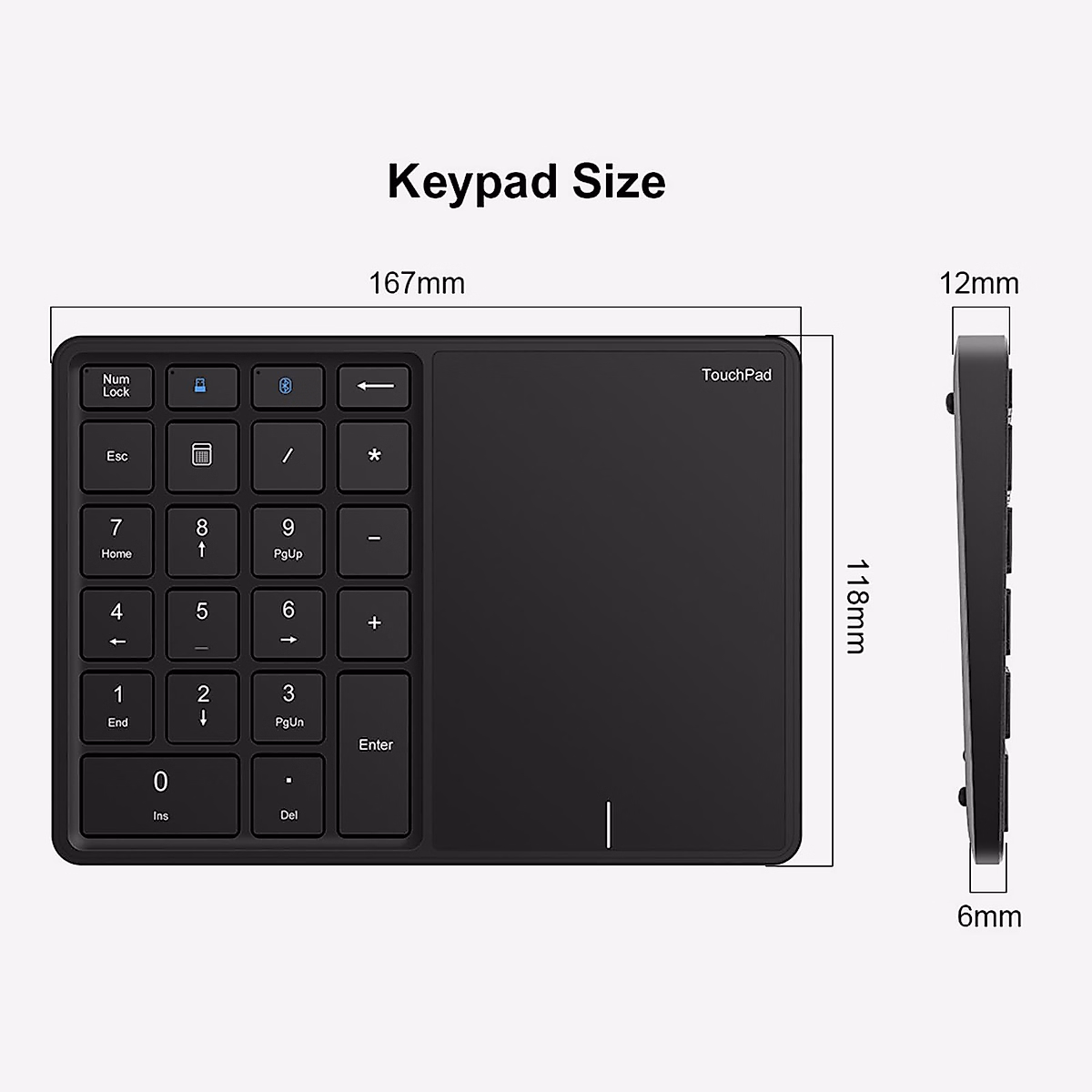 Sanpyl Numeric Keypad, 2.4G Bluetooth Number Pad Type C Numpad Keypad with Touchpad, Bluetooth 2.4G Dual Mode Laptop Keypad, for PC Desktop, Laptop, Notebook Computer(Grey)
