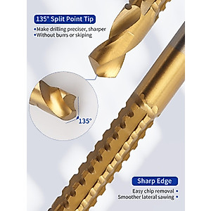 Rocaris 8 Pack Titanium Coated HSS Twist Drill Bits, 3-10mm Serrated Side Cutting Drill Bit Woodworking Tools for Plastic Metal Wood Hole