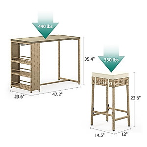 YITAHOME 5 Piece Patio Bar Set, Outdoor High Top Table and Chairs with Wine Glass Holder and Soft Cushions, Outdoor Wicker Furniture for Backyard, Garden Yard, Balcony, Beige Rattan