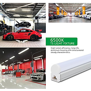 HOLDWILL 6 Pack T5 Integrated Single Fixture, 4FT 20W Linkable LED Shop Light Milky Cover,White Daylight 6500k 2200lm T5 Tube Lights for Garage Office Warehouse or Under Counter,Plug and Play