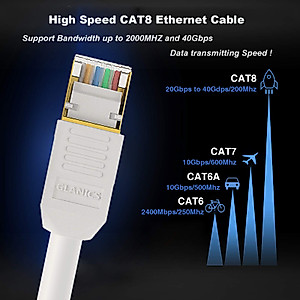 GLANICS Cat 8 Ethernet Cable 25 ft, Cat8 Network Internet LAN Cable High Speed 40Gbps RJ45 Plug Patch Cord with Clip, LAN Wire for Router, Modem, Gaming, Xbox, PS4, Switch