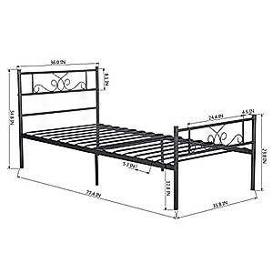 SimLife Twin Metal Bed Frame Storage Steel Platform Bed for Kids Girls Boys with Headboard Footboard 12.7 in Under Bed Storage Easy Assembly Black