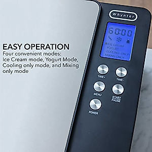 Whynter ICM-220SSY Automatic 2 Quart Capacity Stainless Steel Bowl & Yogurt Function, Built-in Compressor, no pre-freezing, LCD Digital Display, Timer, Stainless Steel-Ice Cream + Yogurt Maker