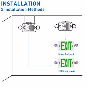 OSTEK Exit Sign with Emergency Lights, Double Face Green Exit Sign Emergency Light Combo, 90min Long Backup Battery, ABS Fire Safety (UL Certified 120-277V)(UL 94V-0) [2Pack]