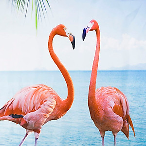 Summer Ocean Beach Shower Curtain for Bathroom Funny Pink Flamingo and Starfish with Seashell Coastal Bathroom Shower Curtains with Hooks, Tropical Palm Leaf Bathroom Curtains Shower Set 60x72 inch