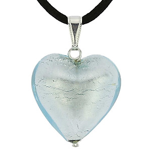 GlassOfVenice Murano Glass Heart Pendant - Silver Ice