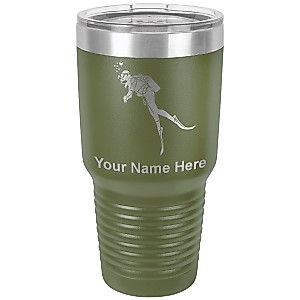 LaserGram 30oz Vacuum Insulated Tumbler Mug, Scuba Diver, Personalized Engraving Included (Camo Green)