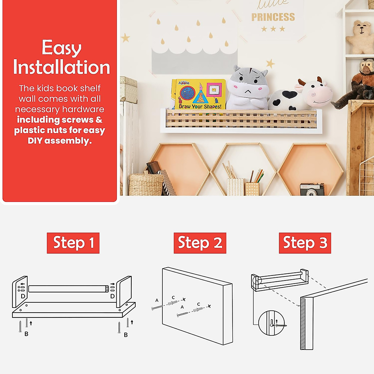 ROKABYE Kids Bookshelf for Wall - 22 Inches Nursery Bookshelf for Kids Books and Toys - Nursery Shelves for Wall - Kids Wall Bookshelf