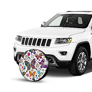 Colorful Butterflies and Flowers Spare Tire Cover Wheel Covers Universal Fit for Trailer SUV Truck Camper Trailers Accessories